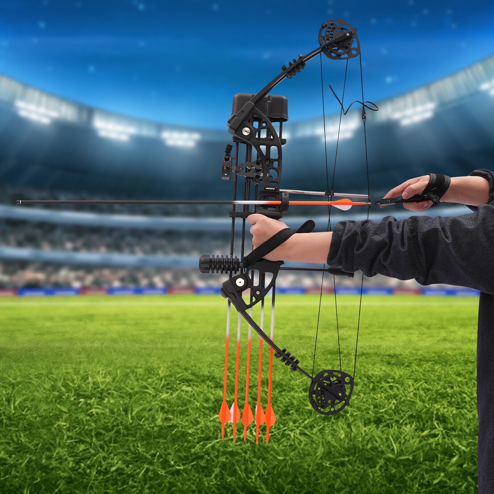 Black Compound Bow Kit, Archery Hunting Bow Set, Compound Bow Arrow Set ...