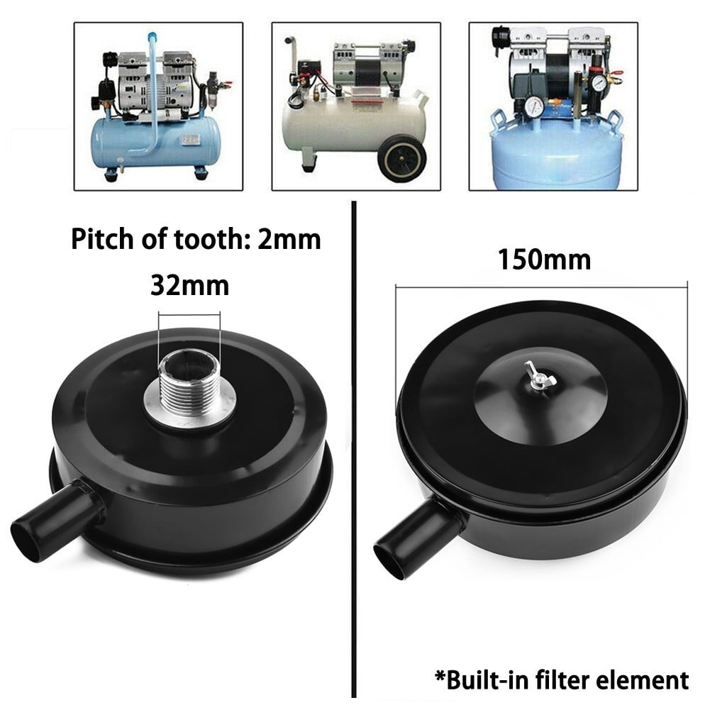Black Compressor Male Threaded 32mm Air Intake Silencer Filter Metal ...