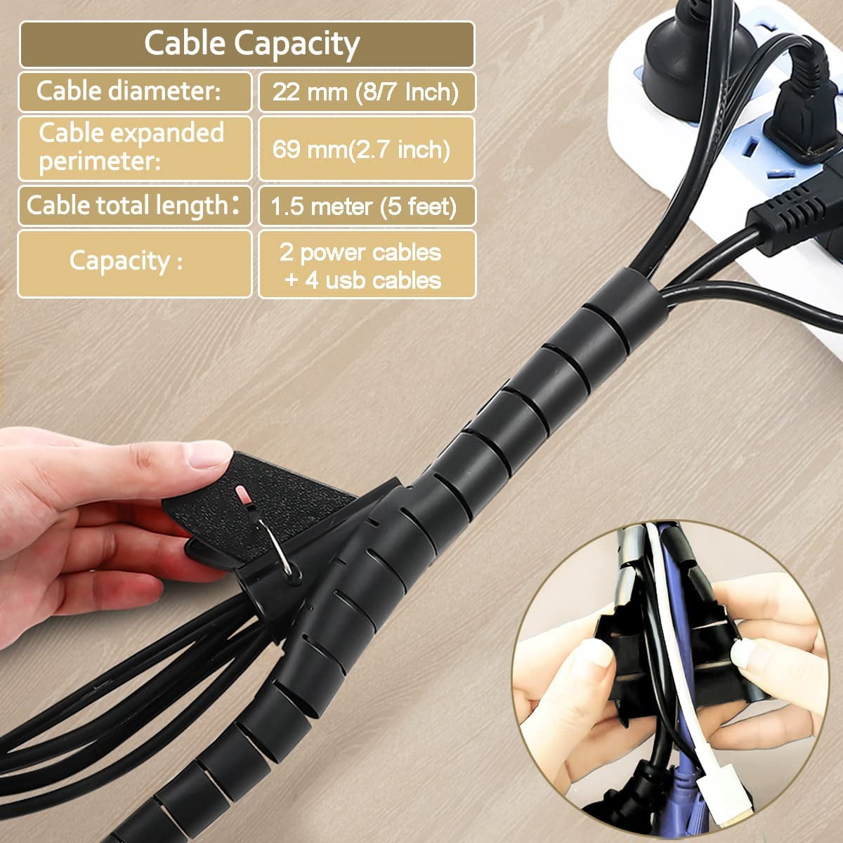 Black Computer Cable Management Sleeve Tube Under Desk Cord Organizer ...
