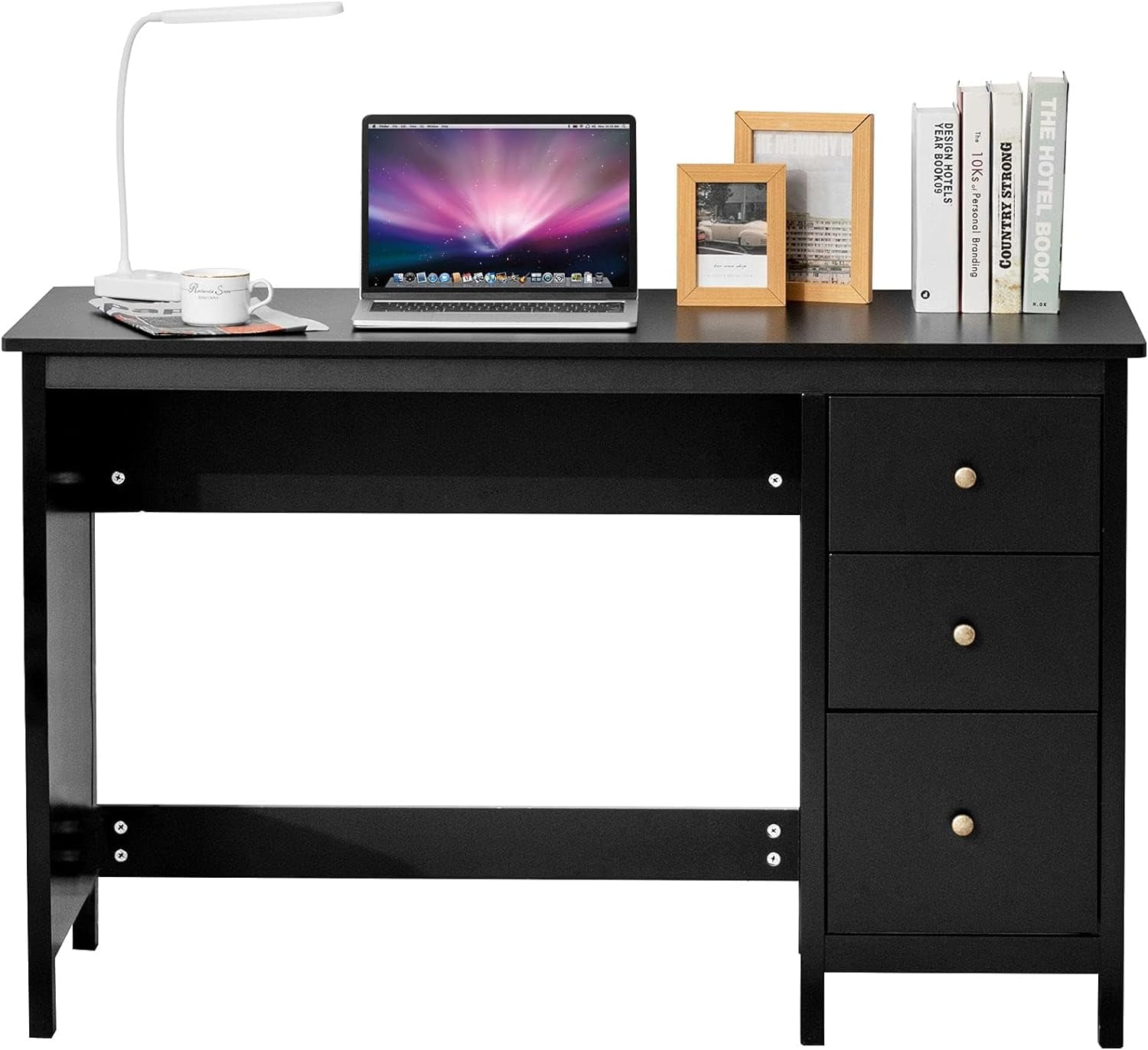 Black Computer Desk with Drawers, 48’’ x 20’’ x 29.5’’ Home Office ...
