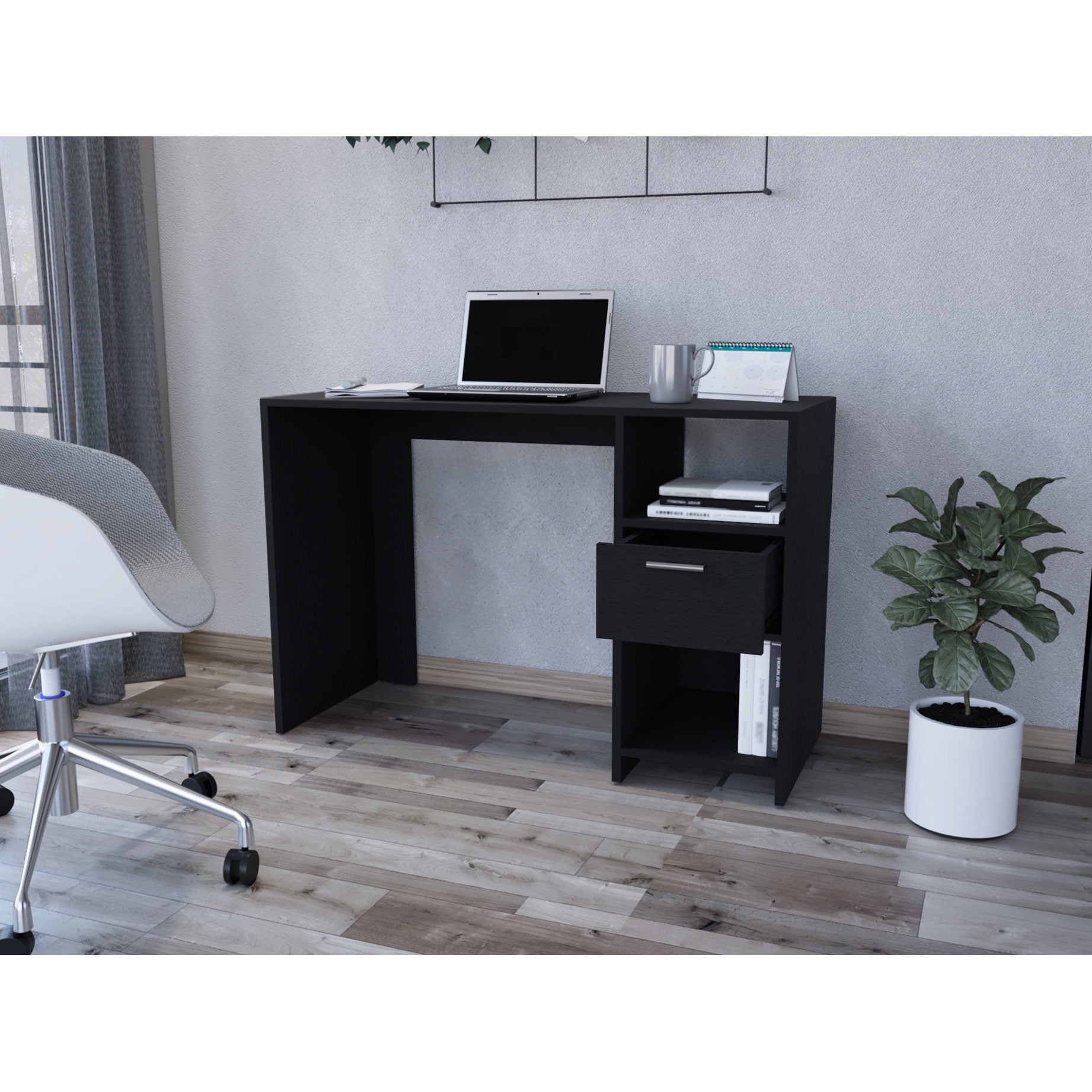 Black Computer Desk+Two Open Storage Cabinets"-"Home Office Setup ...