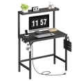 Black Computer Desk With Built-In Power Outlet, Adjustable Monitor ...