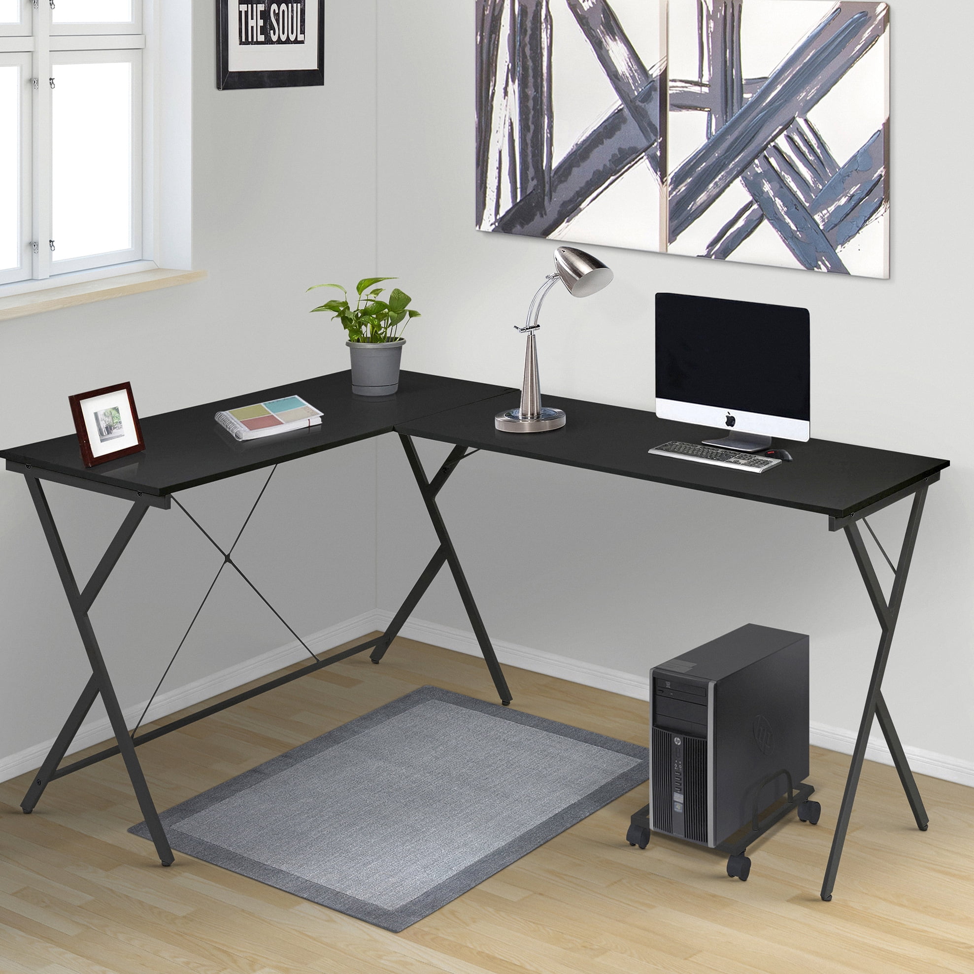 Black Computer Desk With Holder For Modern Productive Workspaces ...