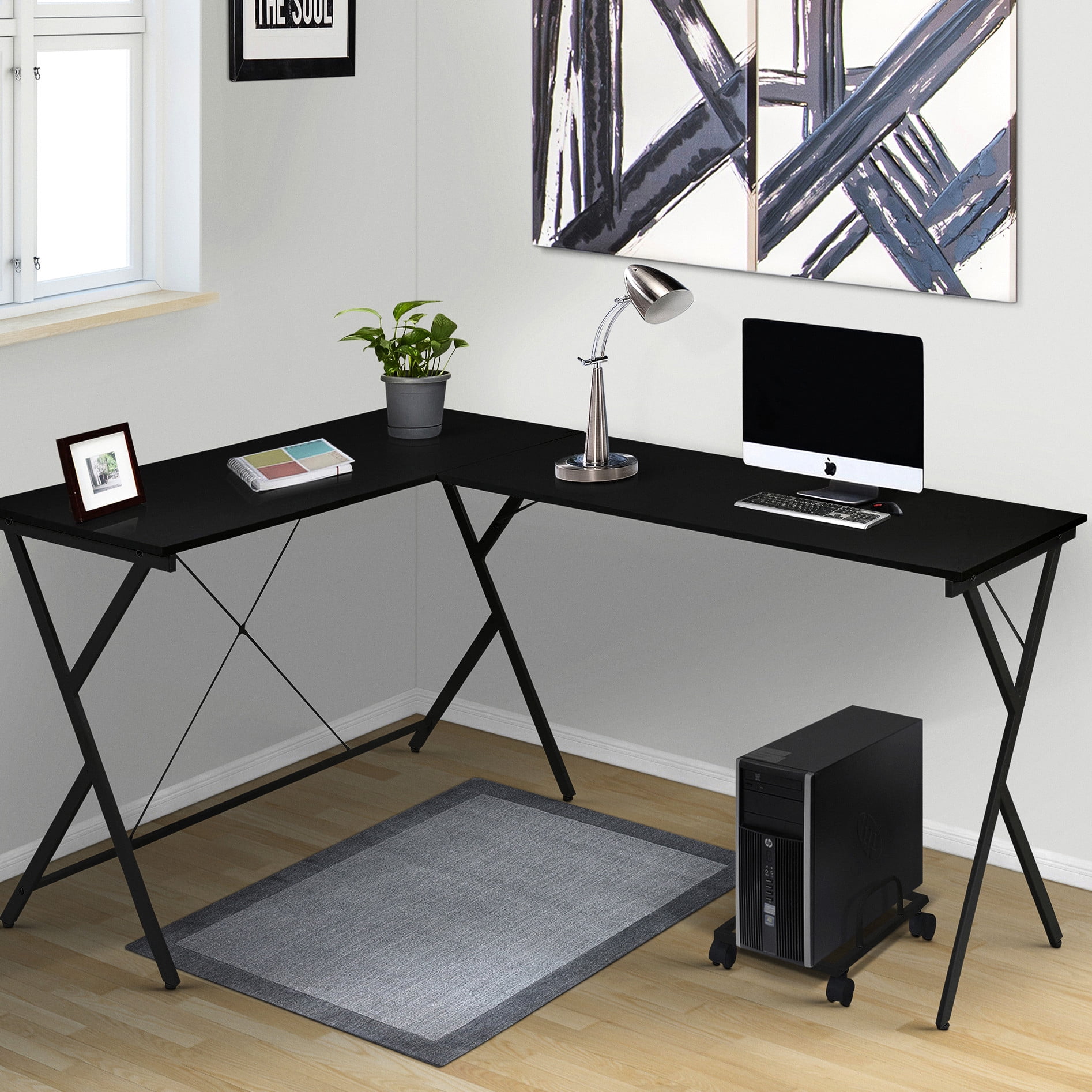 Black Computer Desk With Stable Holder For Modern Workspaces Spacious ...