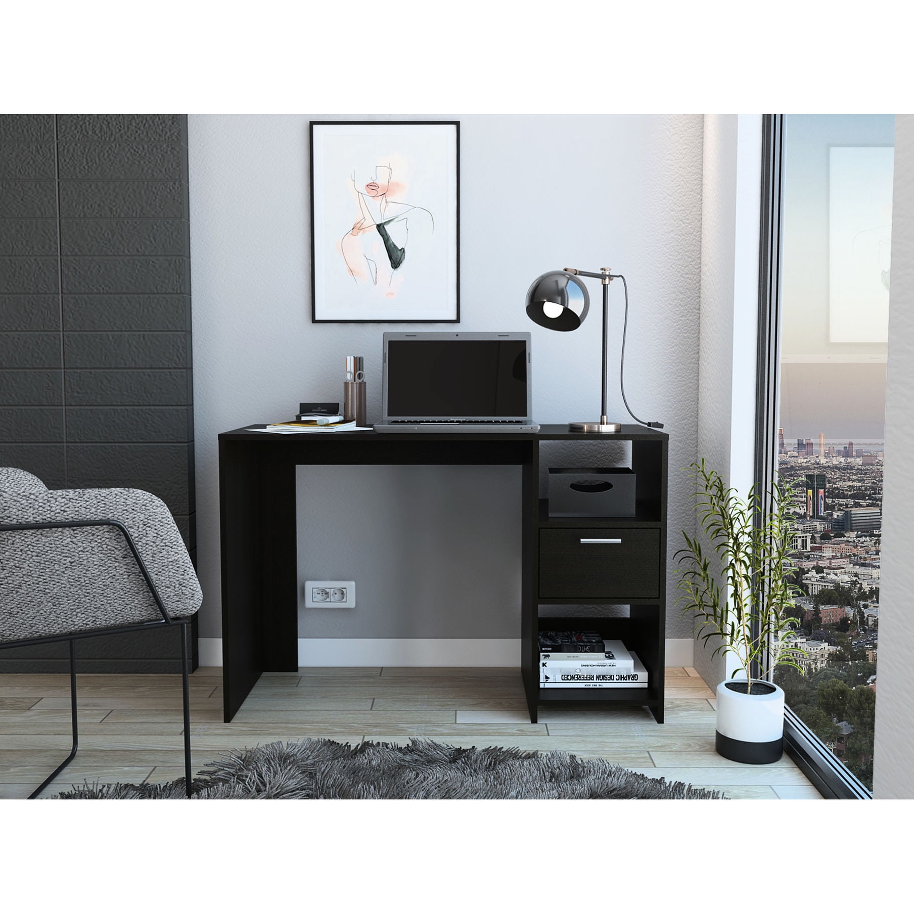 Black Computer Desk with Storage - Office Setup for a Sophisticated ...