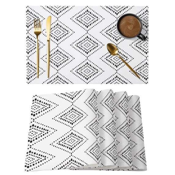 Black Concentric Diamond Placemats Set of 12, Modern Abstract Geometric ...