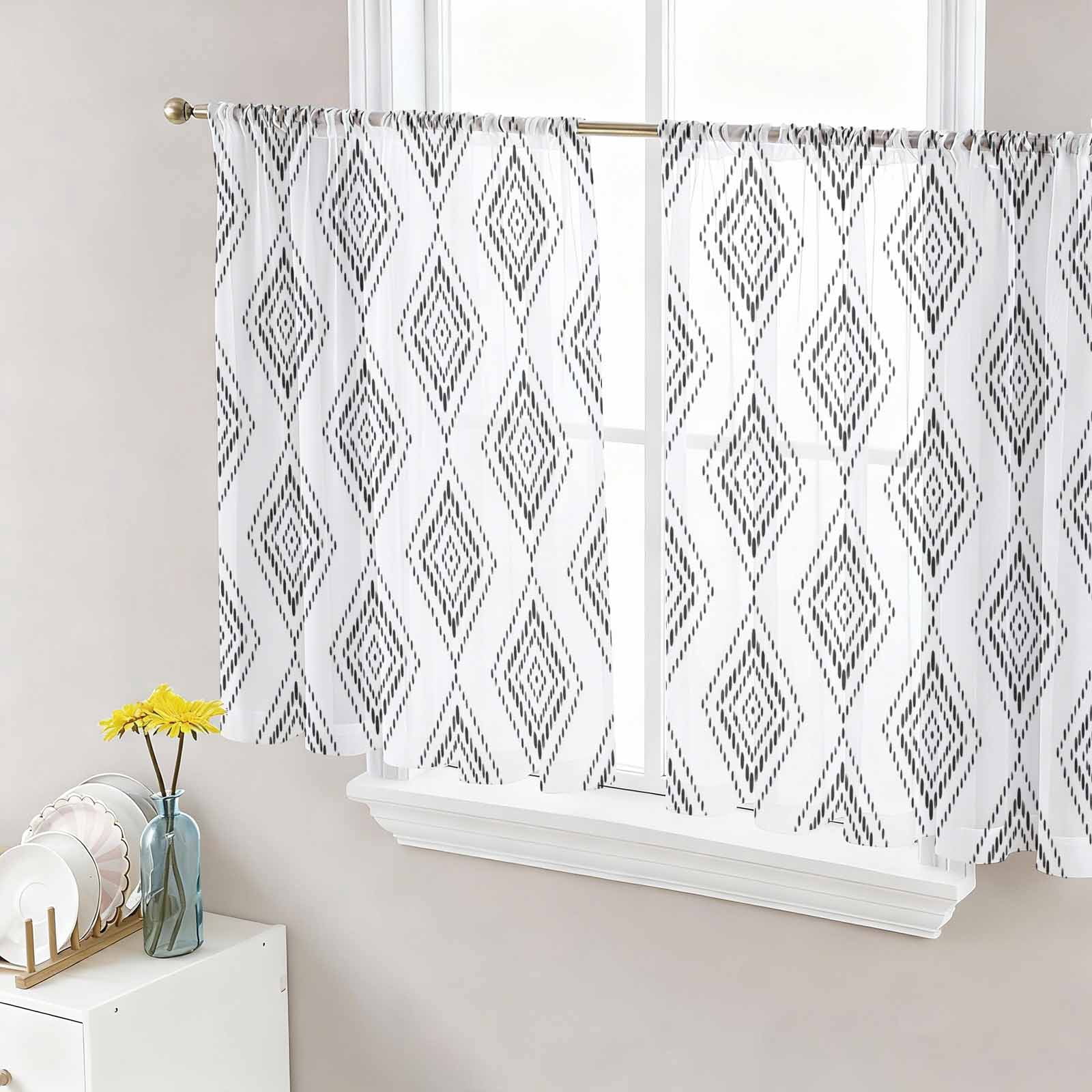 Black Concentric Diamond Sheer Curtains for Living Room Bedroom, Modern ...