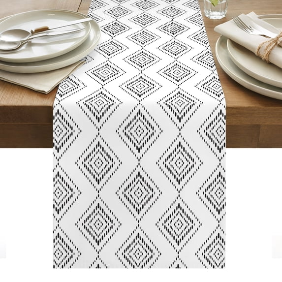 Black Concentric Diamond Table Runner, Modern Abstract Geometric ...