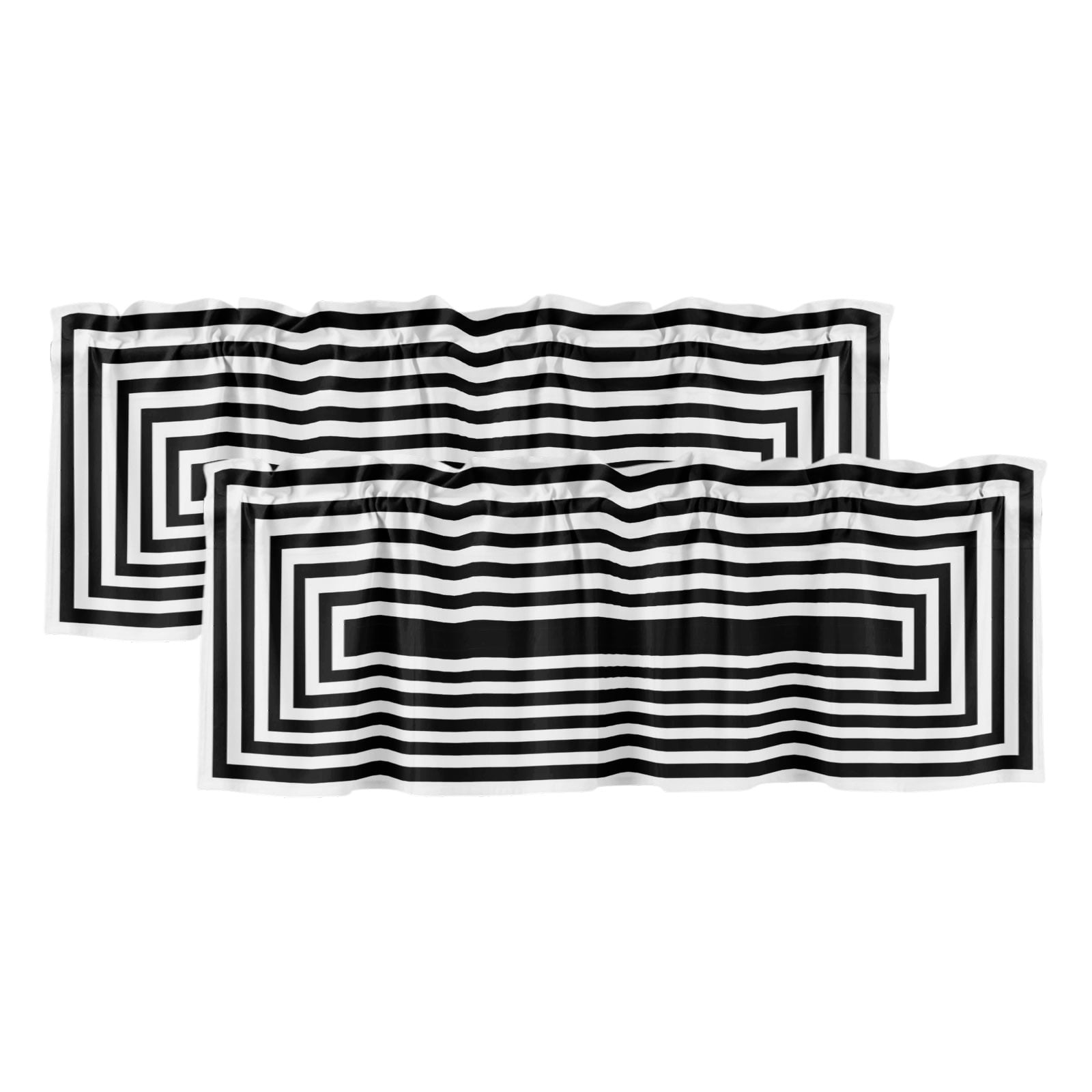 Black Concentric Squares 2 Panels Kitchen Valance, Modern Abstract ...