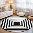 Black Concentric Squares 4' Round Rug for Cozy Reading Nook Home Office ...