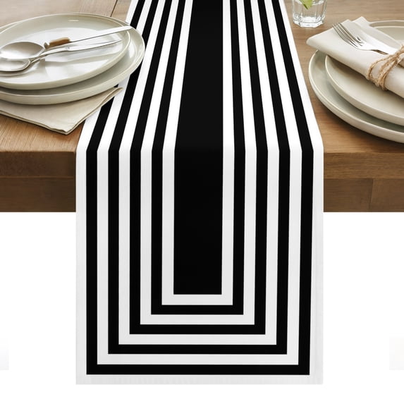 Black Concentric Squares Table Runner, Modern Abstract Minimalist ...