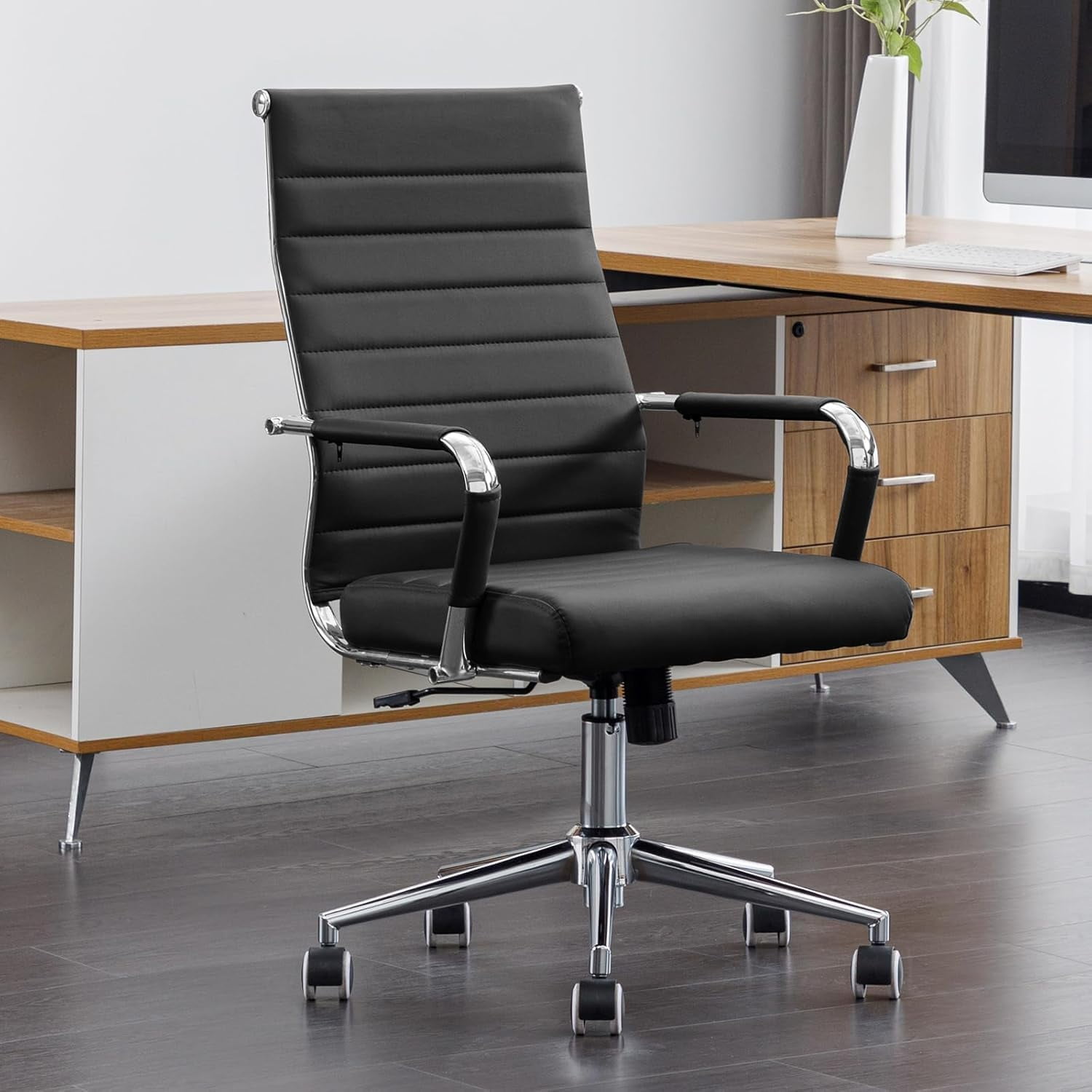 Black Conference Room Chairs, Modern Ergonomic PU Leather Office Desk ...
