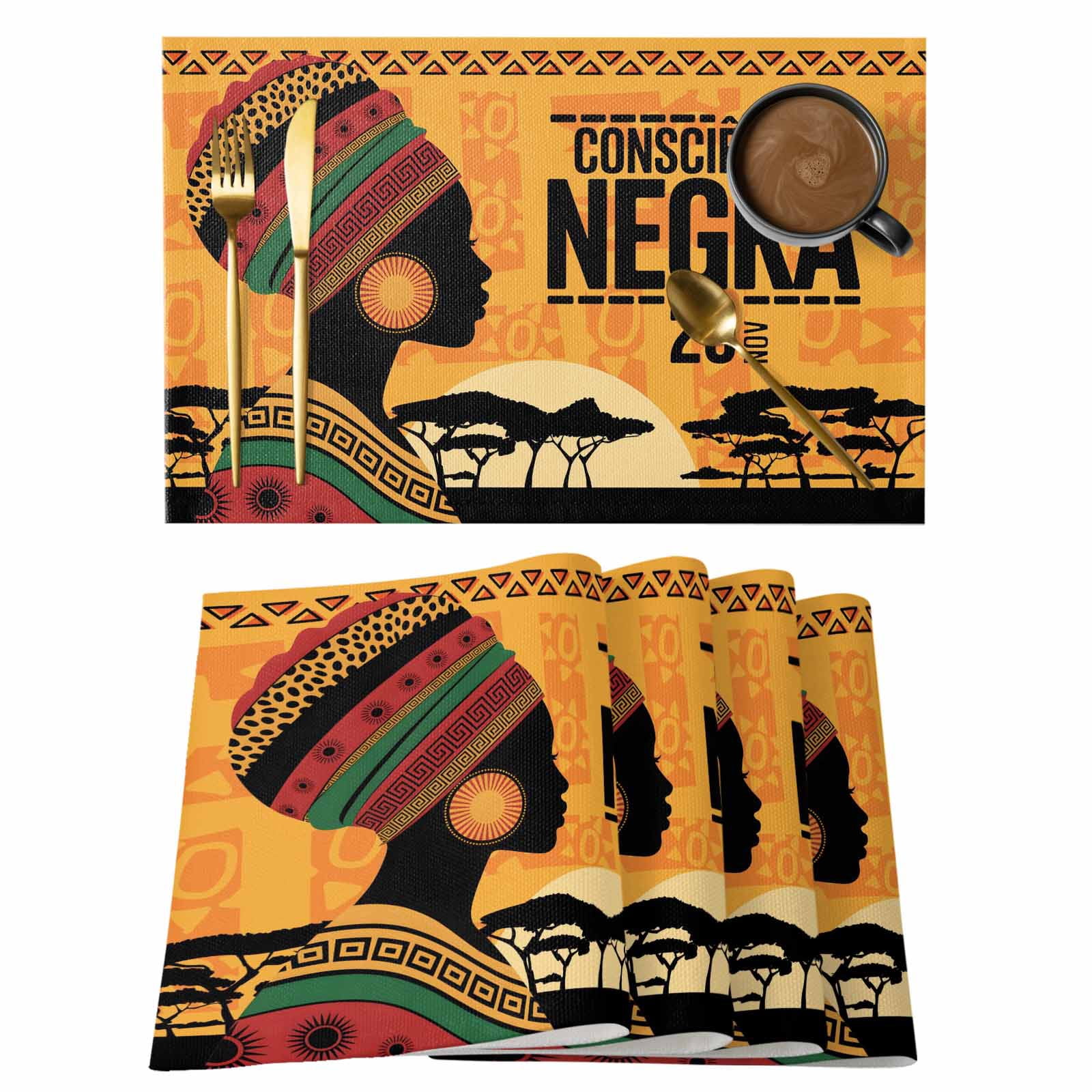 Black Consciousness Day Cotton Linen Placemats Set of 8, Retro Tribe ...