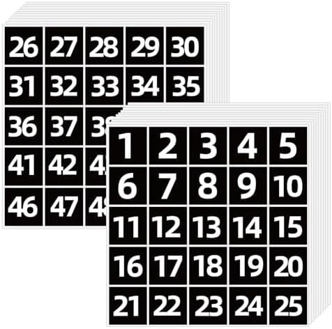 Black Consecutive Number Stickers 1-50, 1.5 inch Square Self Adhesive ...