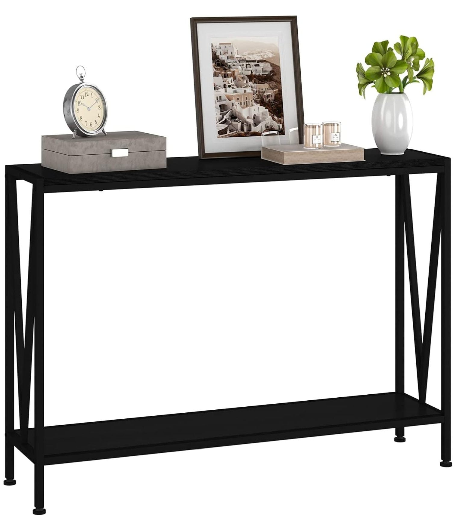 Black Console Table, 42.9" Black Entryway Table, Industrial 2-Tier ...