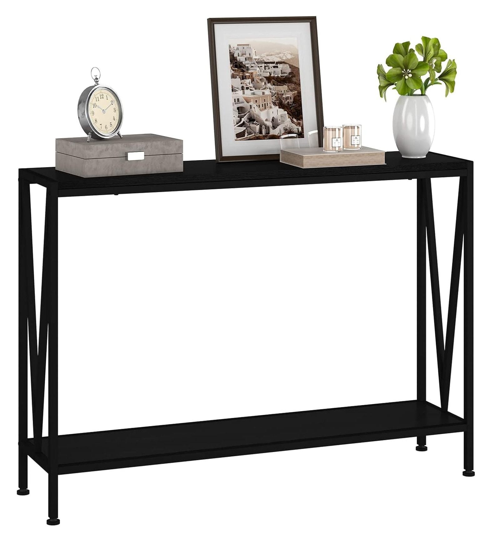 Black Console Table, 42.9" Black Entryway Table, Industrial 2-Tier ...