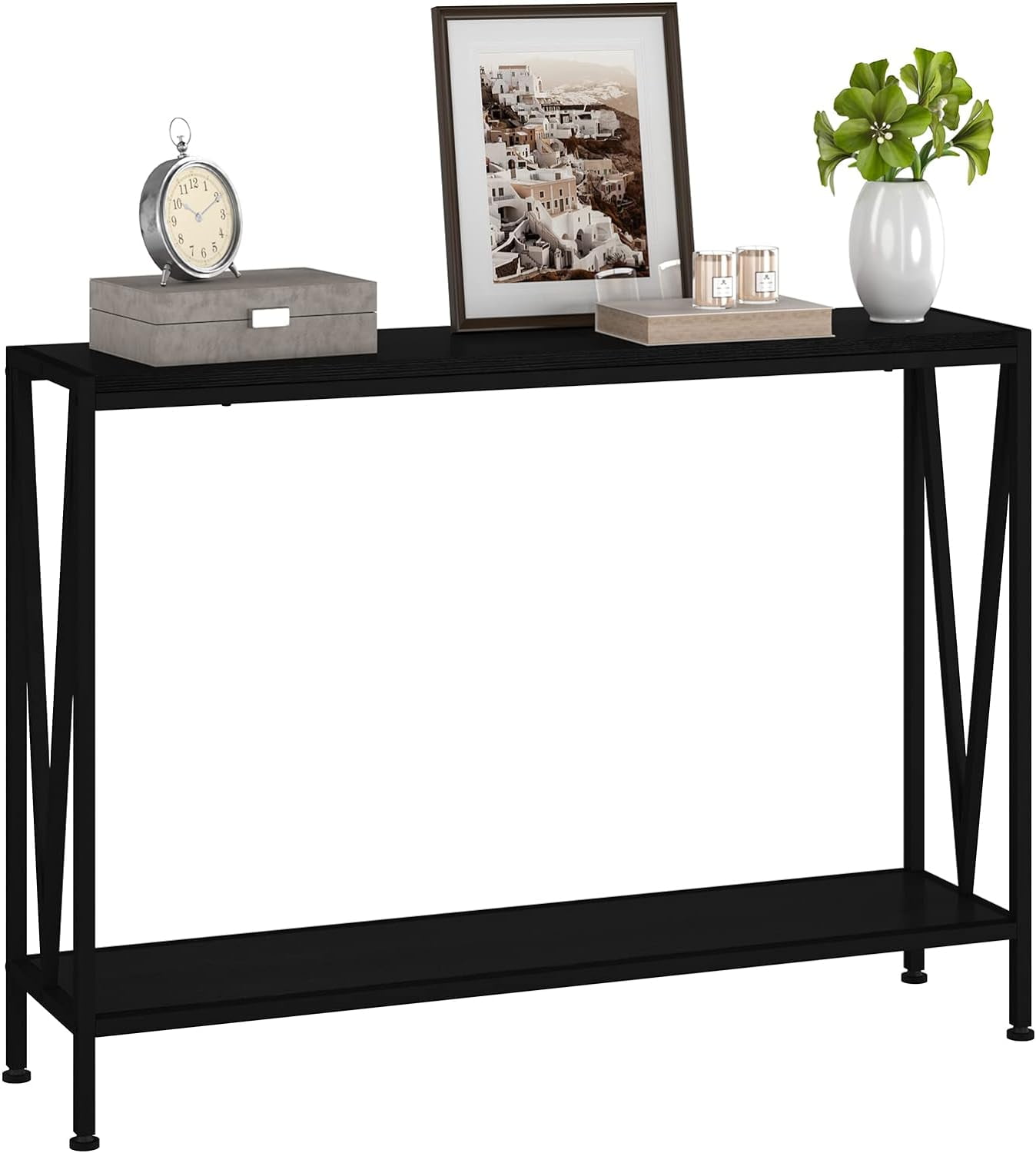 Black Console Table, 42.9" Black Entryway Table, Industrial 2-Tier ...