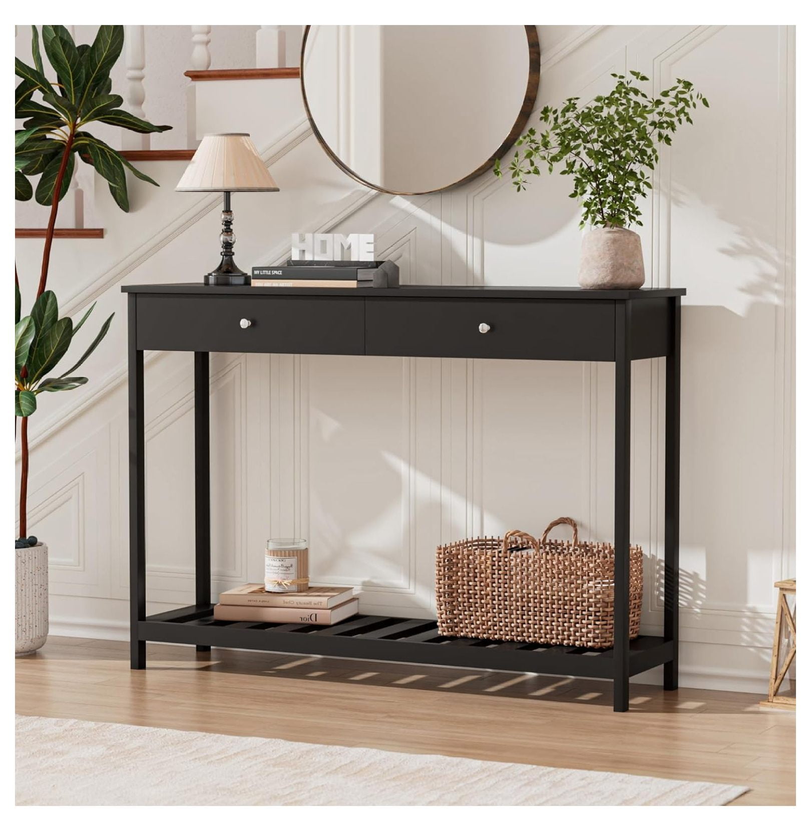 Black Console Table with Drawers Narrow Long Sofa Couch Table with ...
