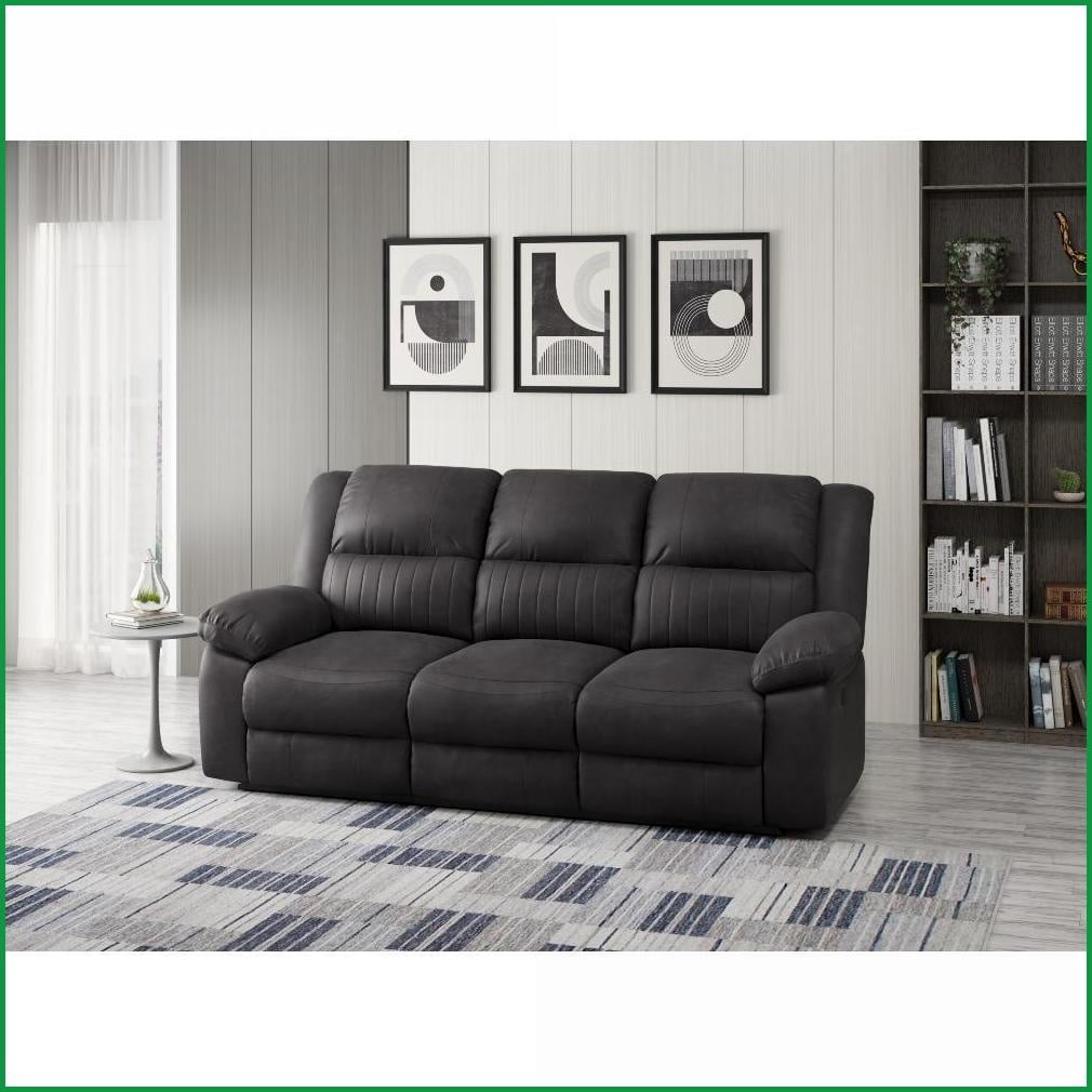 Black Contemporary Reclining Sofa – 87.5” Wide 3-Seat with Easy No-Tool ...