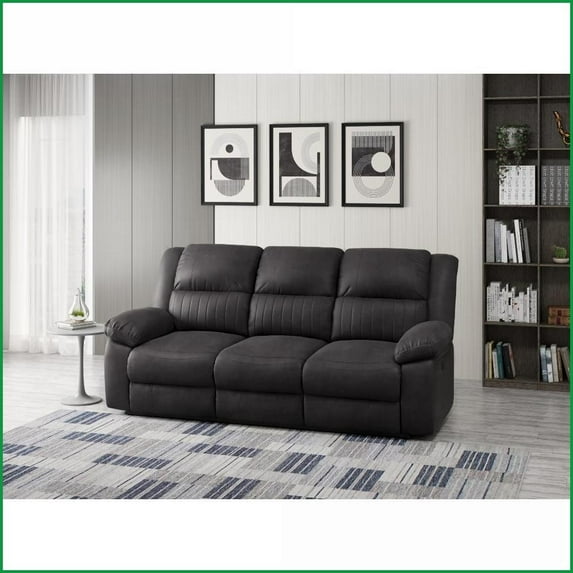 Black Contemporary Reclining Sofa – 87.5” Wide 3-Seat with Easy No-Tool ...