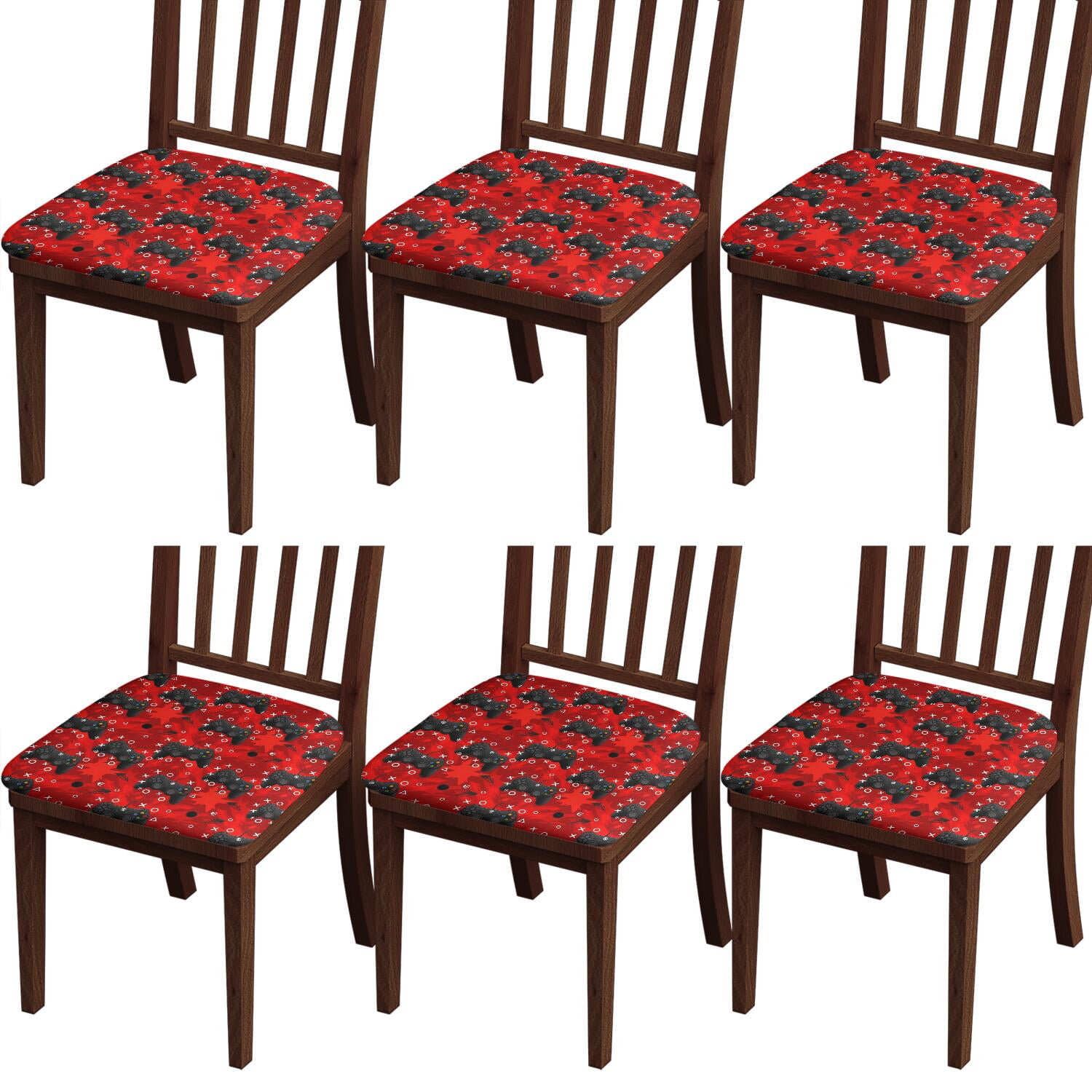 Black Controllers Games Icons Red Pattern Seat Covers for Dining Room ...