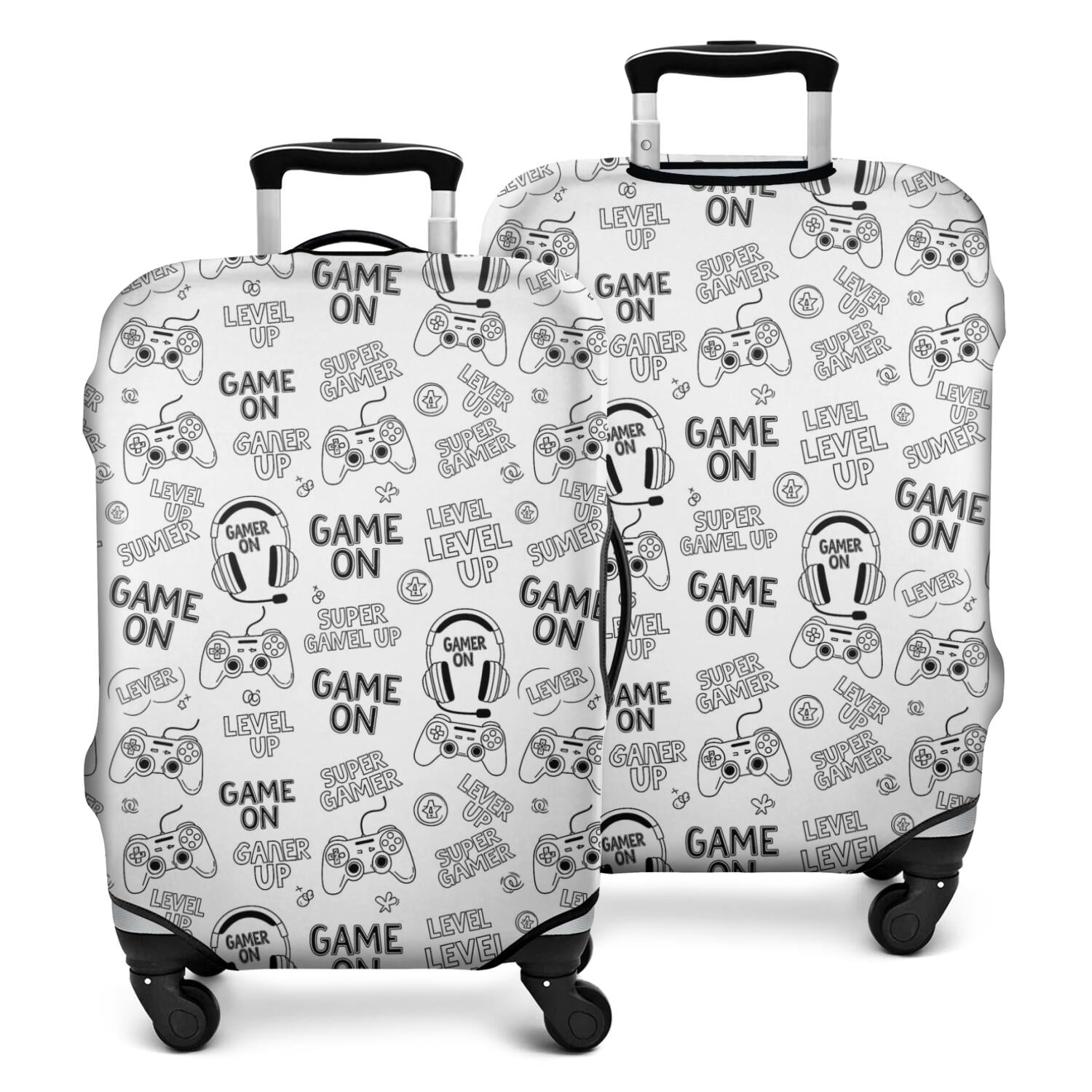 Black Controllers Games Icons White Pattern Luggage Cover Fashion ...