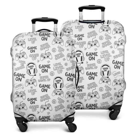 Black Controllers Games Icons White Pattern Luggage Cover Fashion ...