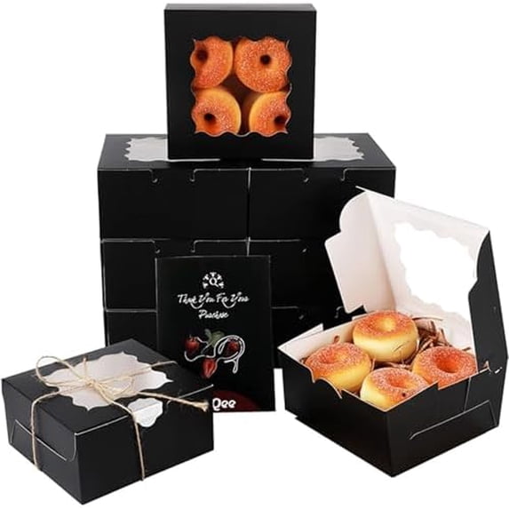 Black Cookie Boxes with Window 100packs 6x6x3 Black Bakery Box Pastry ...