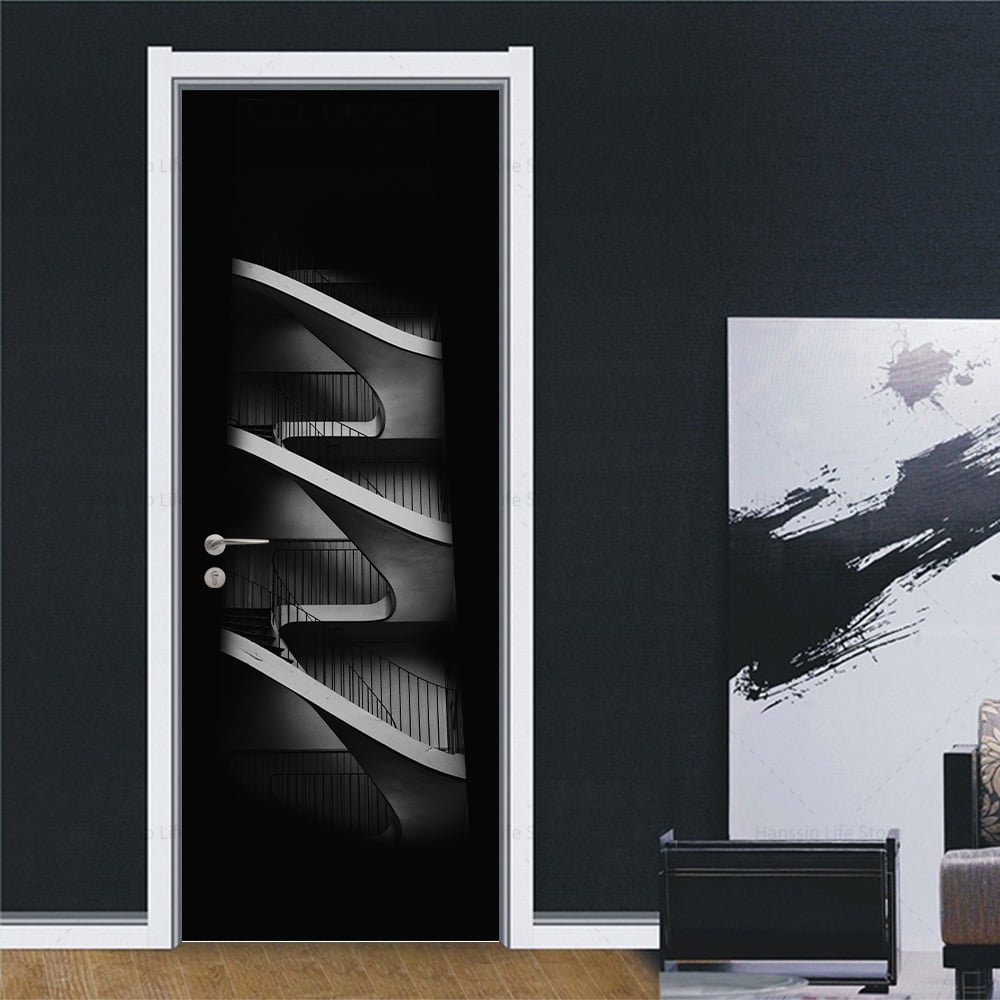 Black Cool Design Door Wrap Mural Cover Self Adhesive Waterproof PVC ...