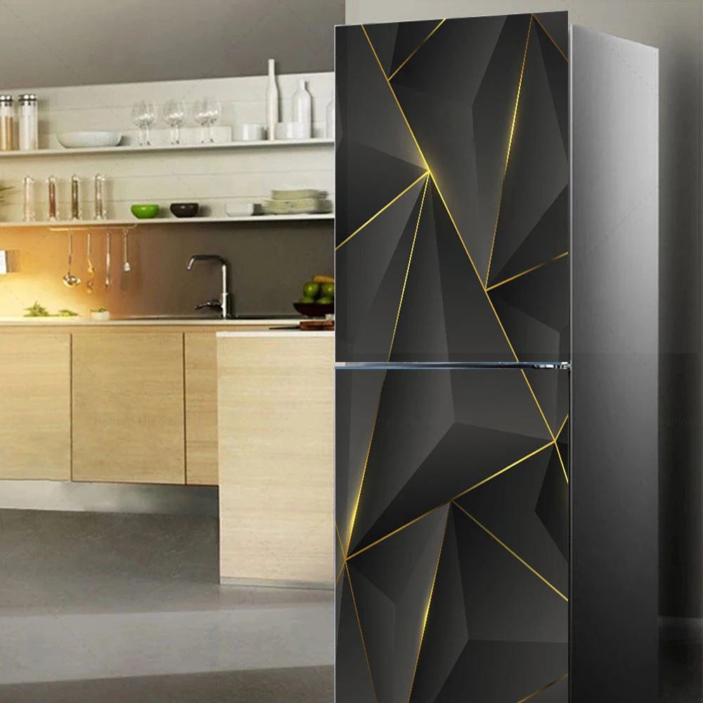 Black Cool Girl Refrigerator Door Mural Sticker Waterproof PVC Gray ...