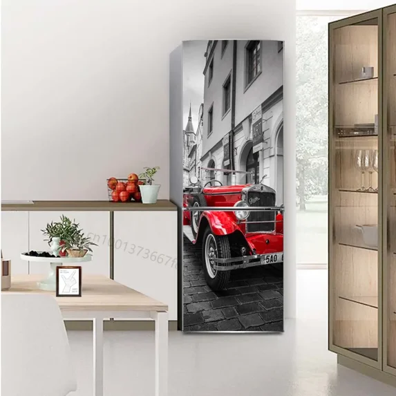 Black Cool Girl Refrigerator Door Mural Sticker Waterproof PVC Gray ...