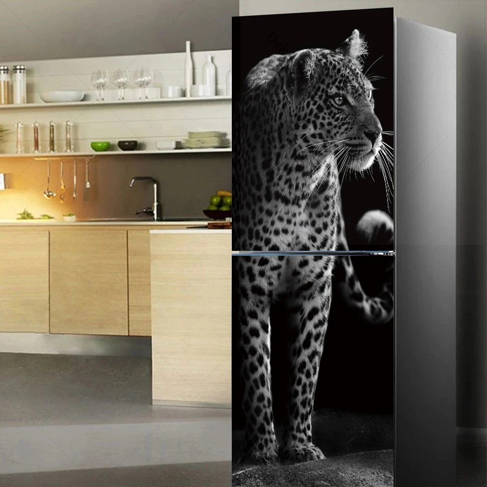 Black Cool Girl Refrigerator Door Mural Sticker Waterproof PVC Gray ...