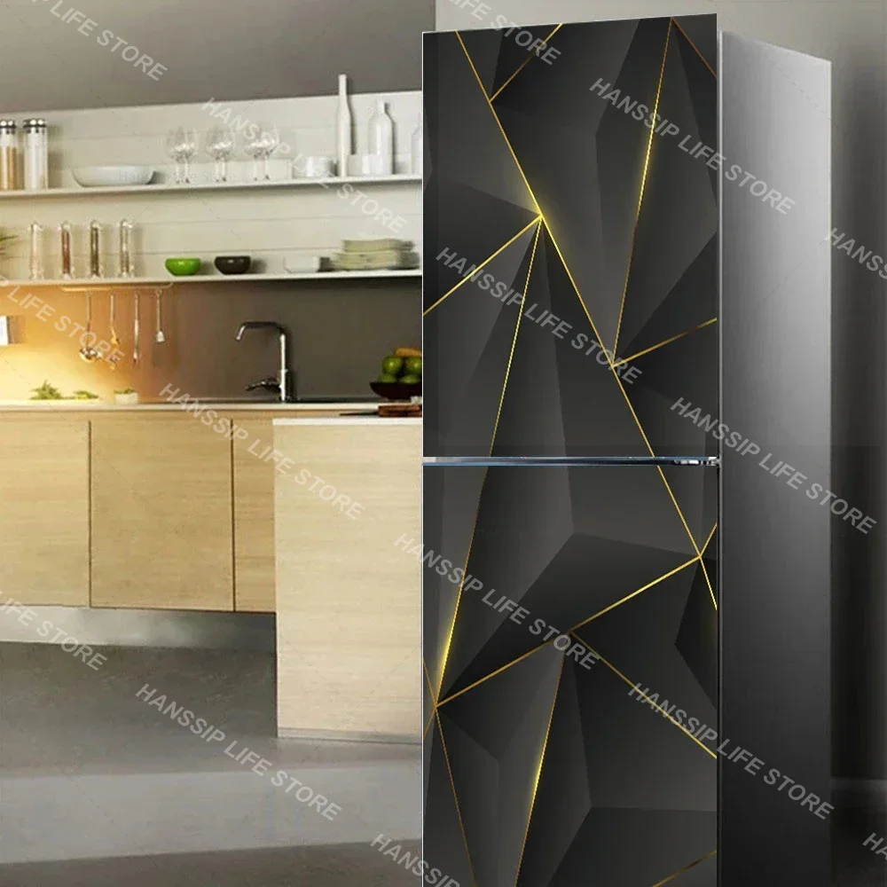 Black Cool Girl Refrigerator Door Mural Sticker Waterproof PVC Gray Fridge Door Wrap Cover 3D ...