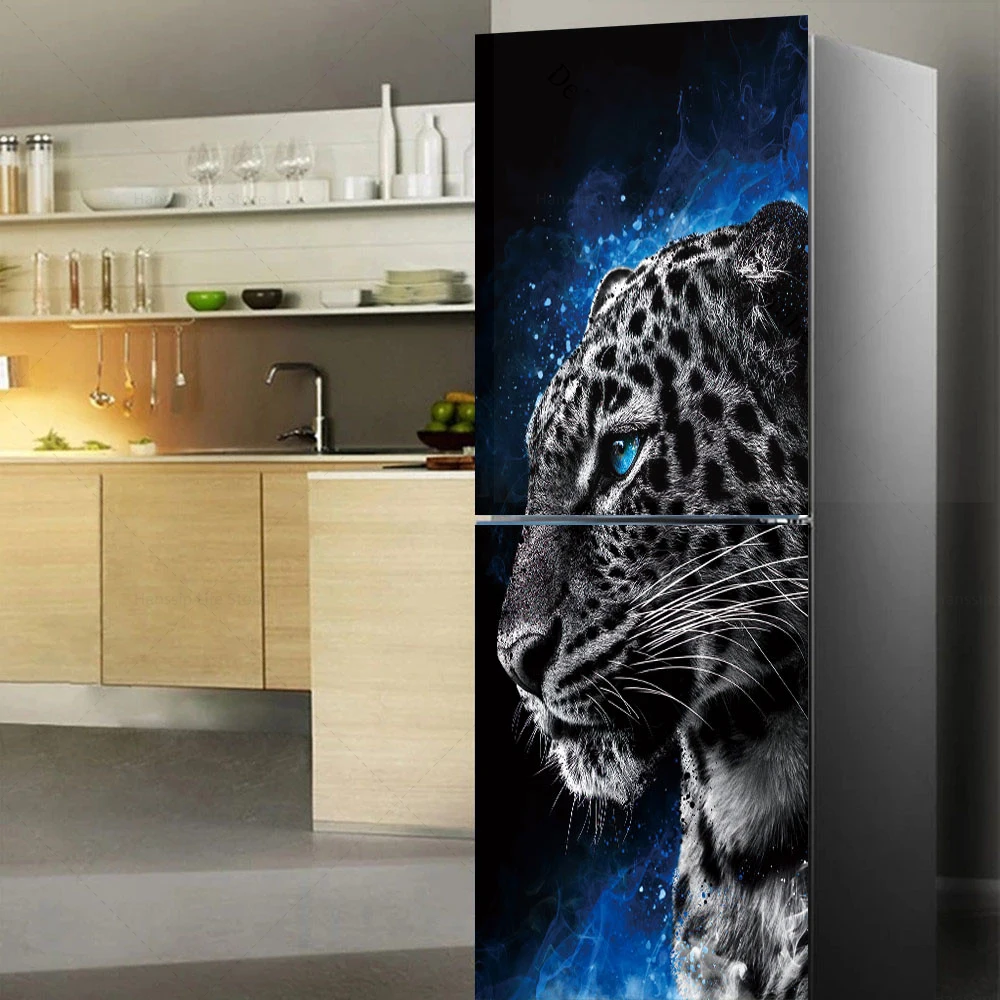 Black Cool Girl Refrigerator Door Mural Sticker Waterproof PVC Gray ...