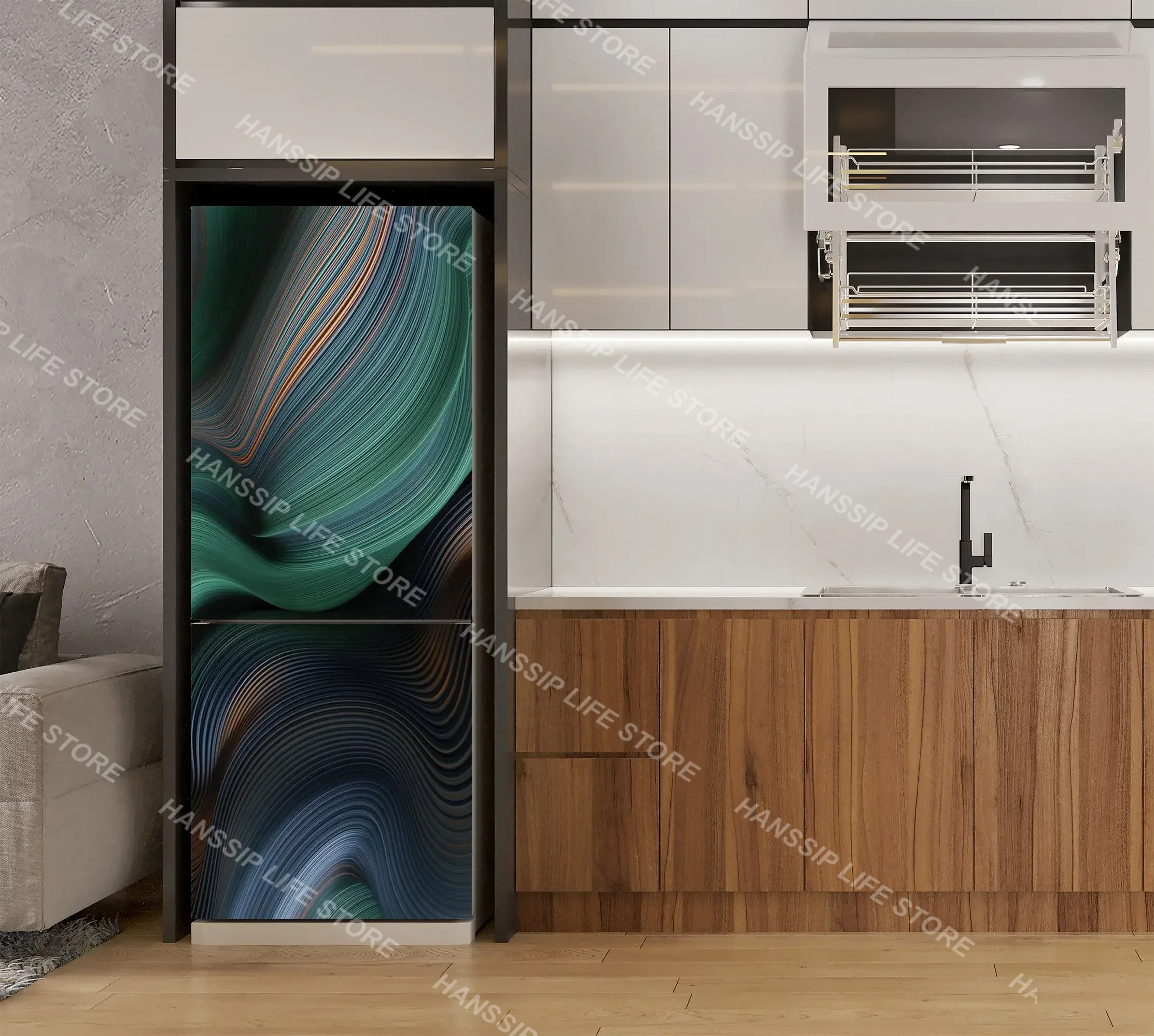 Black Cool Girl Refrigerator Door Mural Sticker Waterproof PVC Gray ...