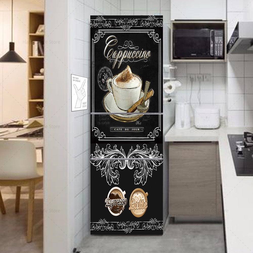 Black Cool Refrigerator Stickers Full Door Mural Cover Adhesive PVC ...