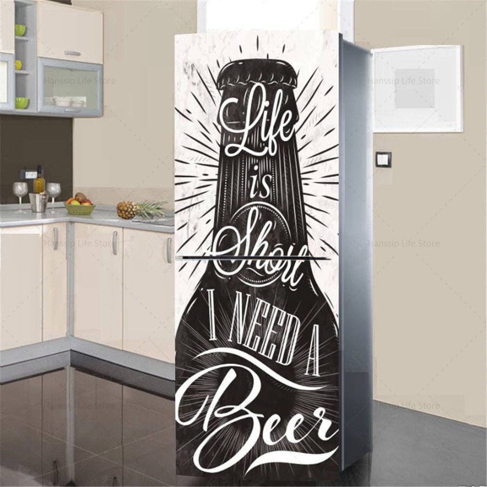 Black Cool Refrigerator Stickers Full Door Mural Cover Adhesive PVC ...