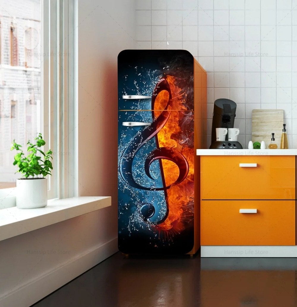Black Cool Refrigerator Stickers Full Door Mural Cover Adhesive PVC ...
