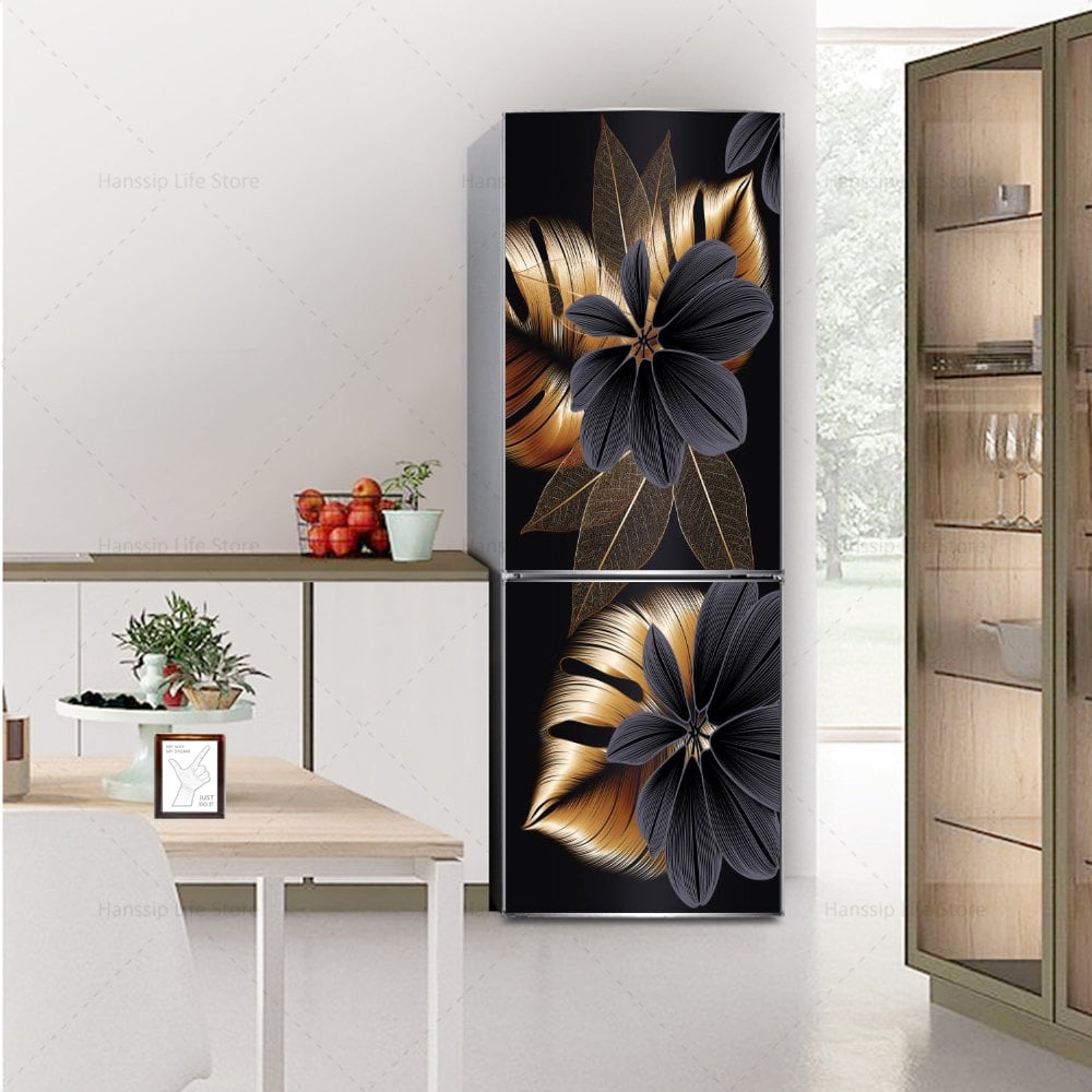 Black Cool Refrigerator Stickers Full Door Mural Cover Adhesive PVC ...