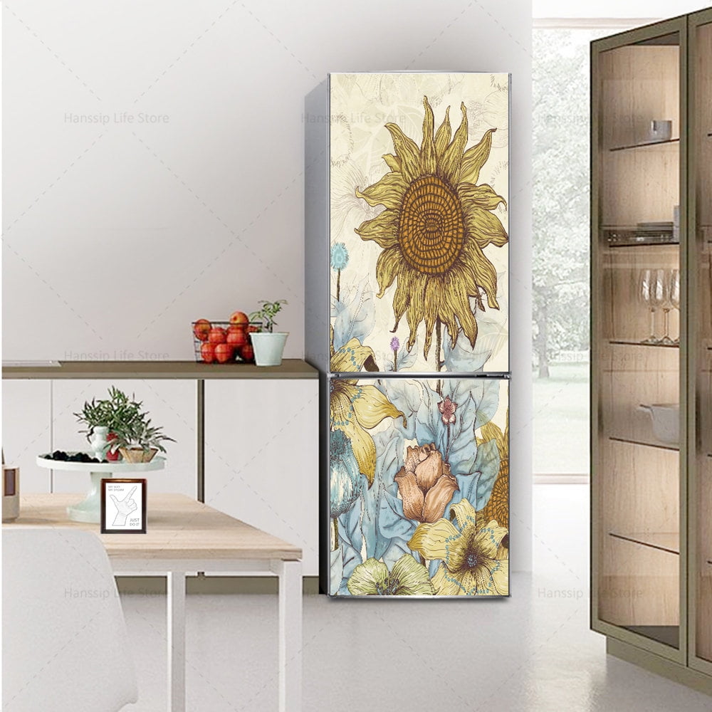 Black Cool Refrigerator Stickers Full Door Mural Cover Adhesive PVC ...