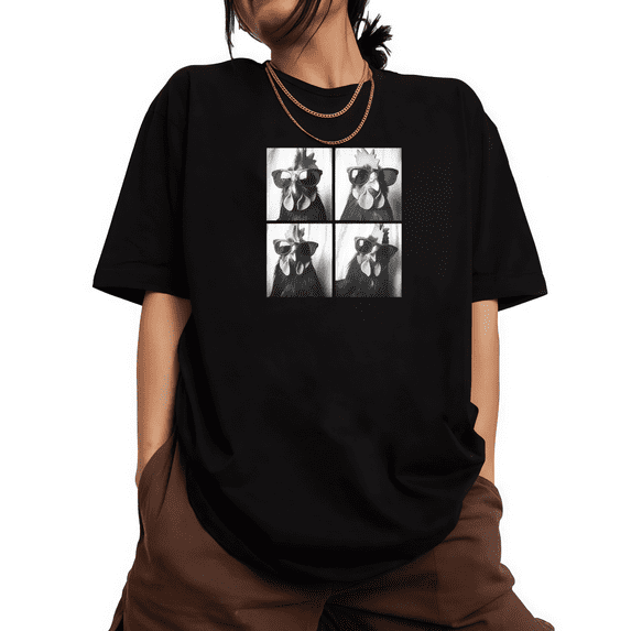 Black Cool Rooster Grid Graphic T-Shirt Farm Animal Humor Aesthetic ...