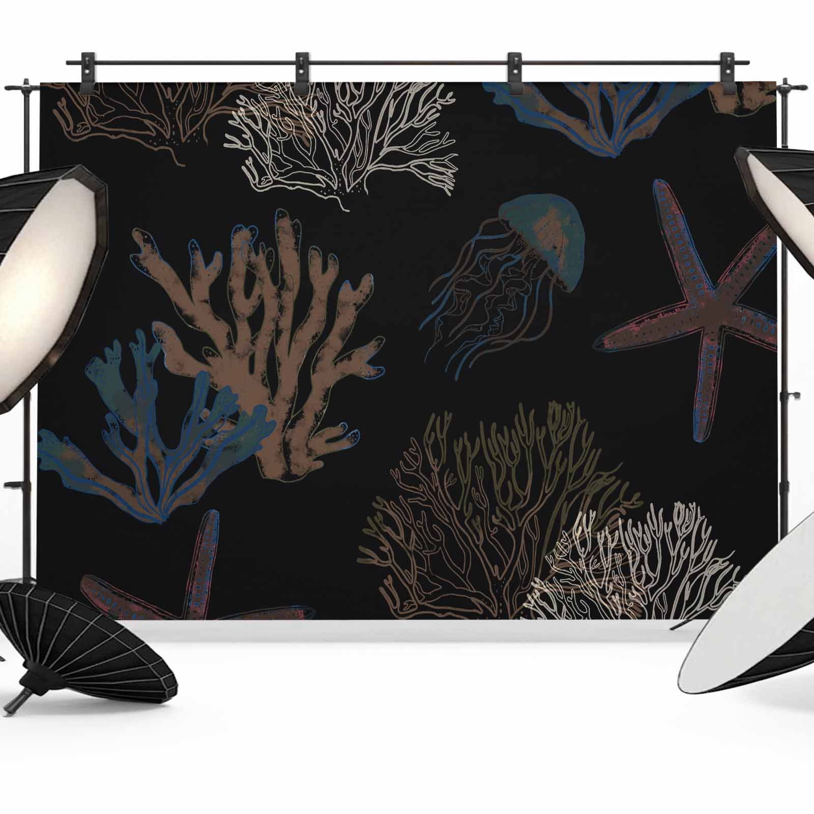 Black Coral Coastal Backdrop for Photography,Fabric Photo Background ...