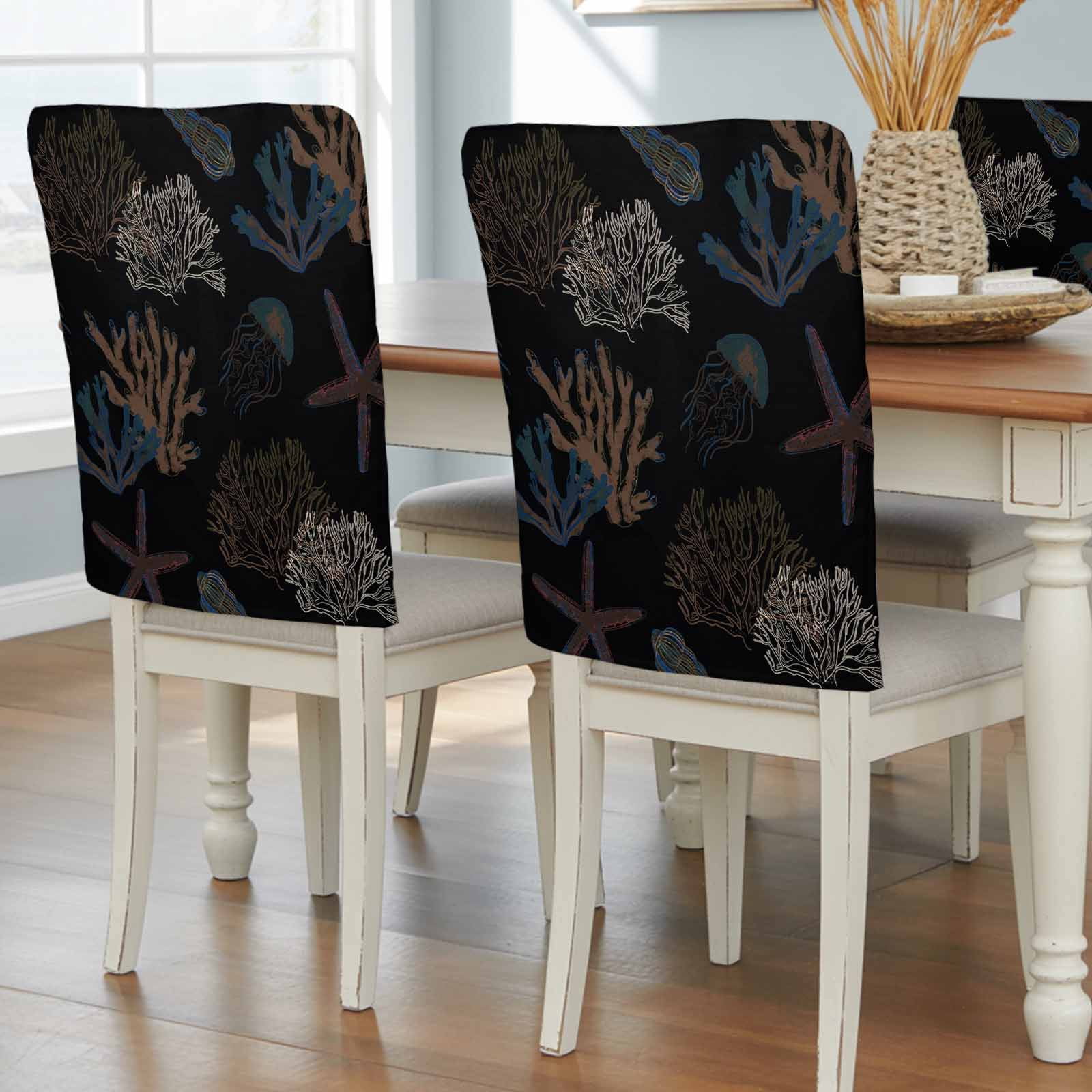 Black Coral Coastal Chair Back Covers, Nautical Starfish Summer Beach ...