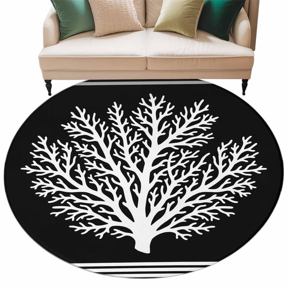 Black Coral Coastal Round Rug 8ft Washable Circle Rugs Non Slip ...