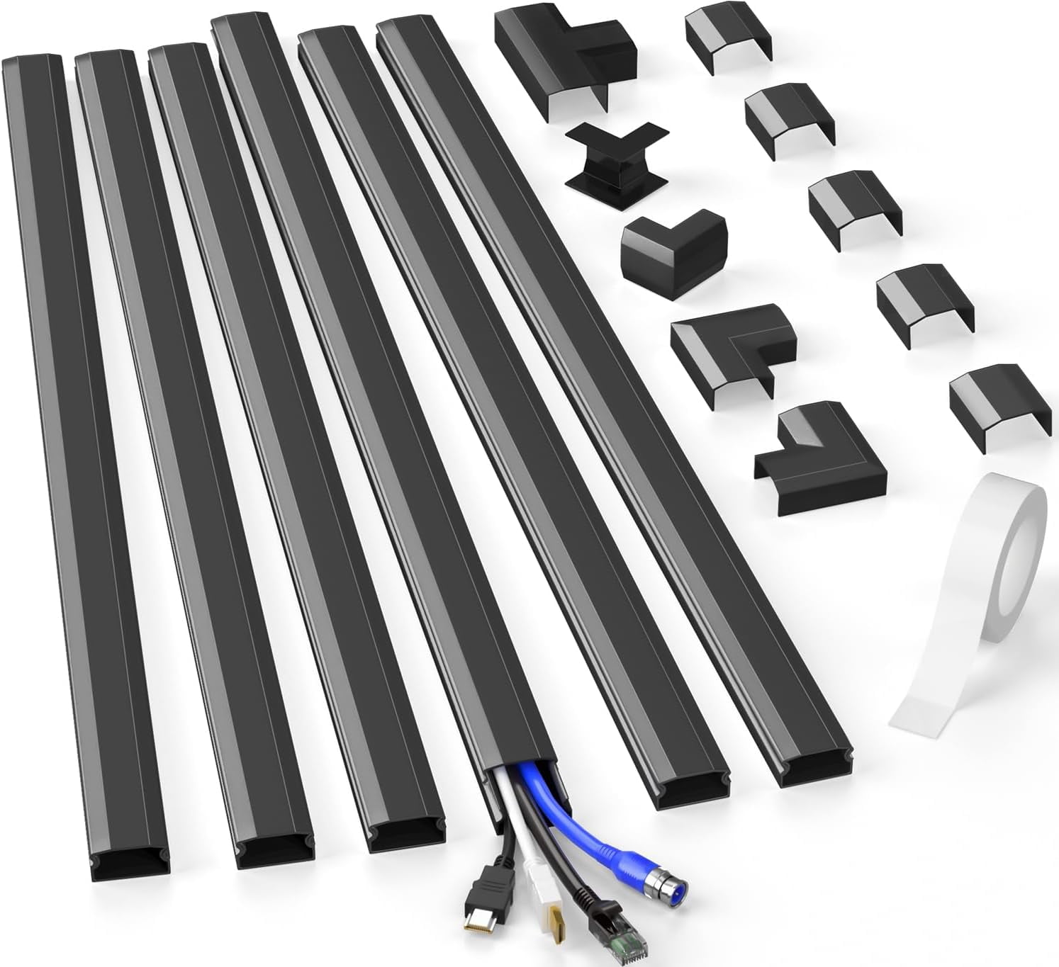 Black Cord Hider, 94.5in Cord Covers for 3-4 Wires on Wall, Large Cable ...