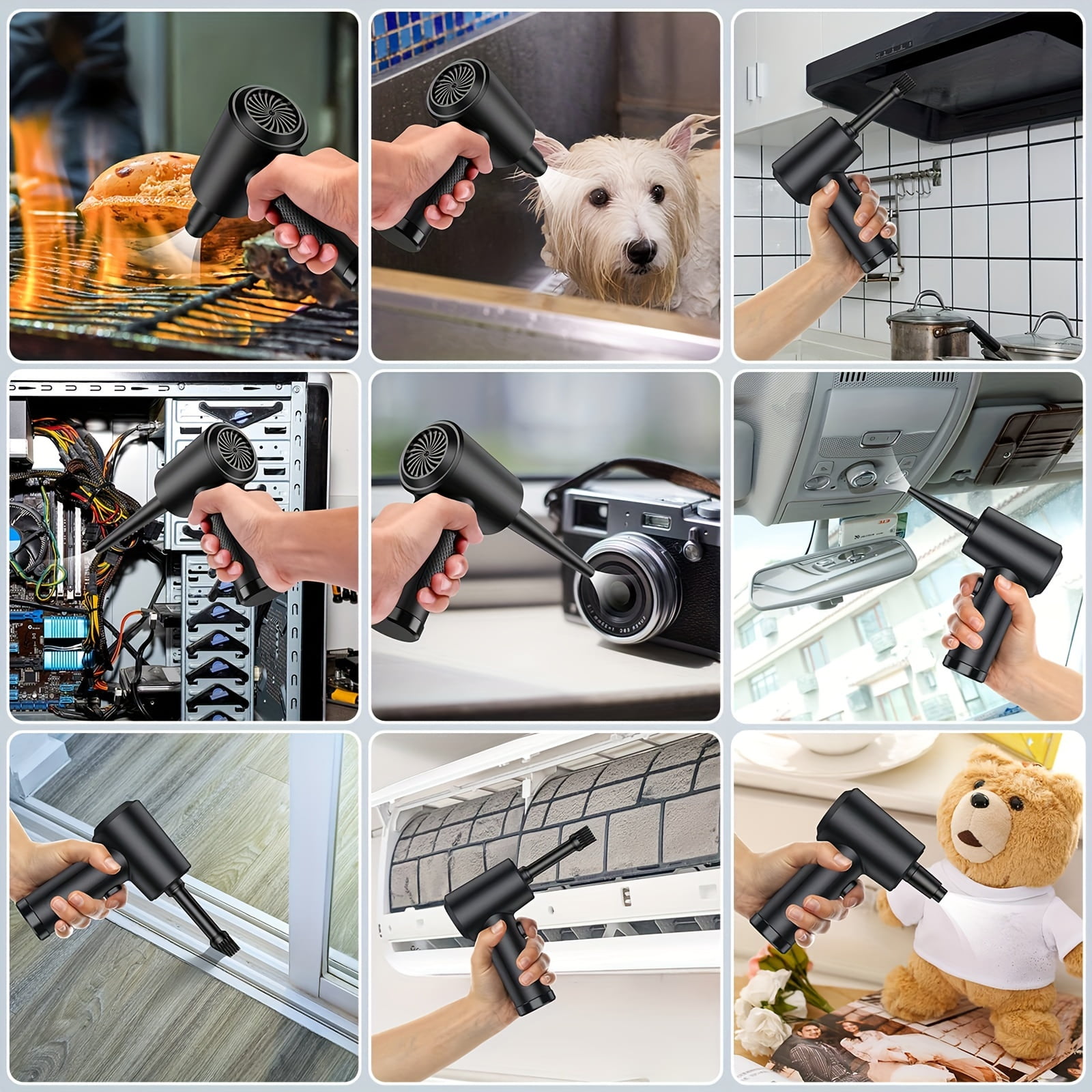 Black Cordless Compressed Air Duster - 4000mAh Rechargeable Portable ...