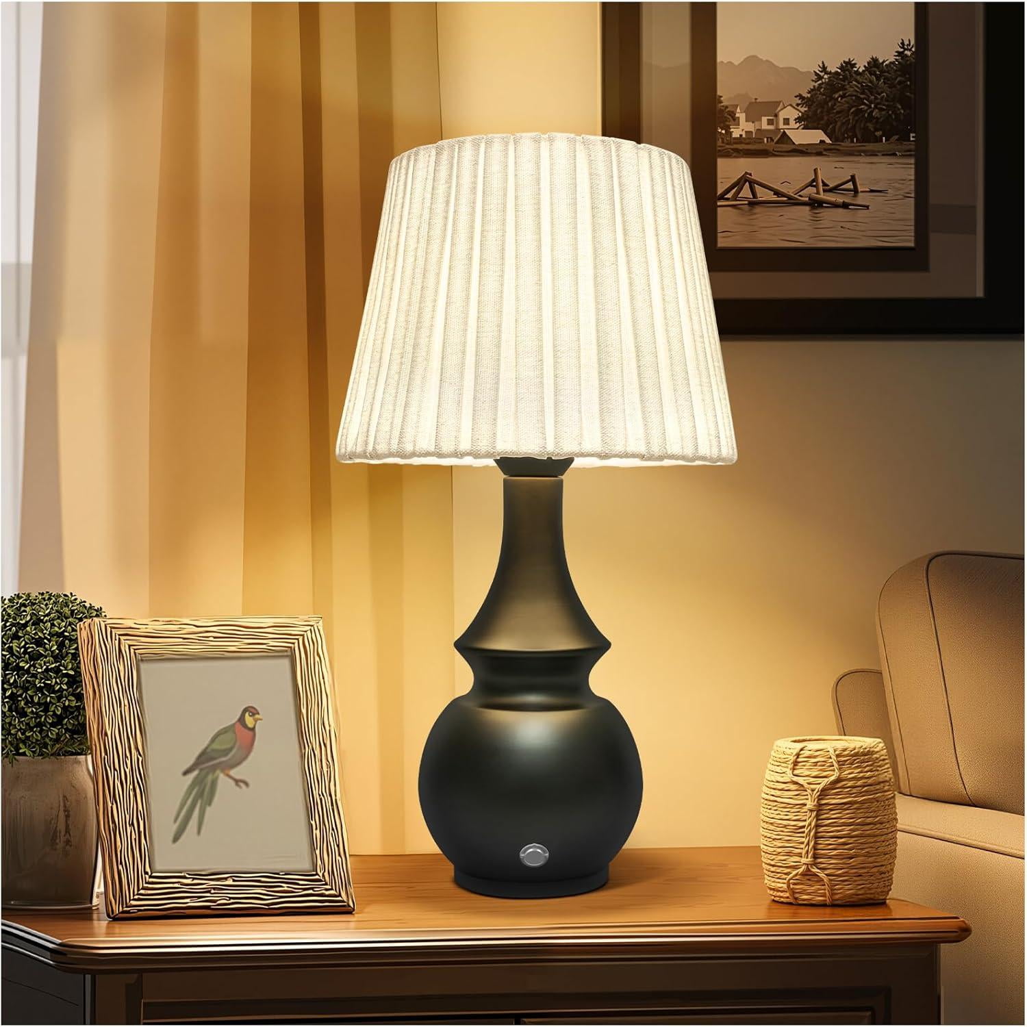Black Cordless Lamp, Bedside Night Light, 4400mAh Battery Operated Lamp ...
