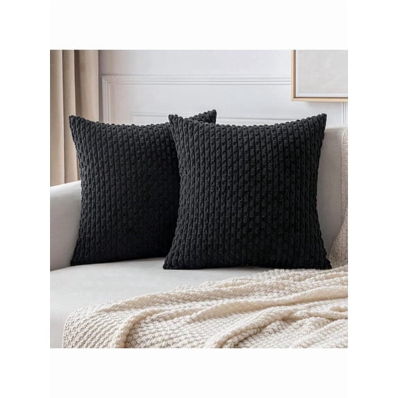 Black Corduroy Embossed 3D Waffle Texture Decorative Pillow Cover, Soft ...
