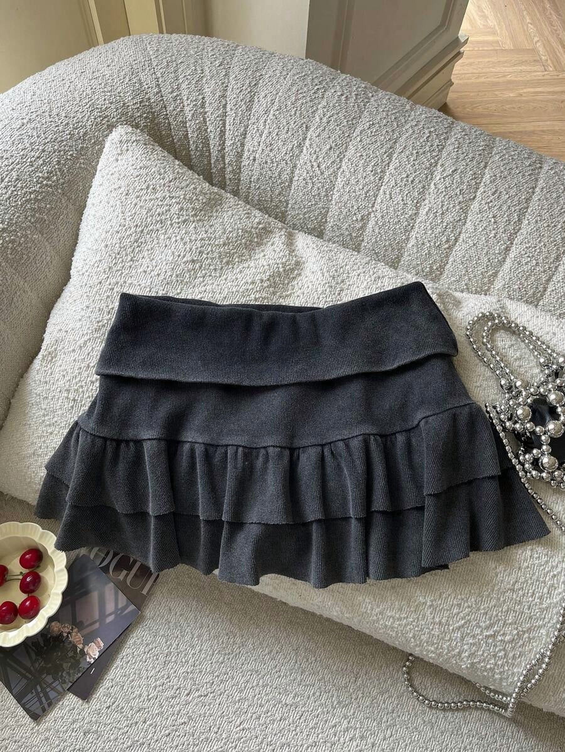 Black Corduroy Ruffle Layered Mini Skirt For Women Winter Party ...
