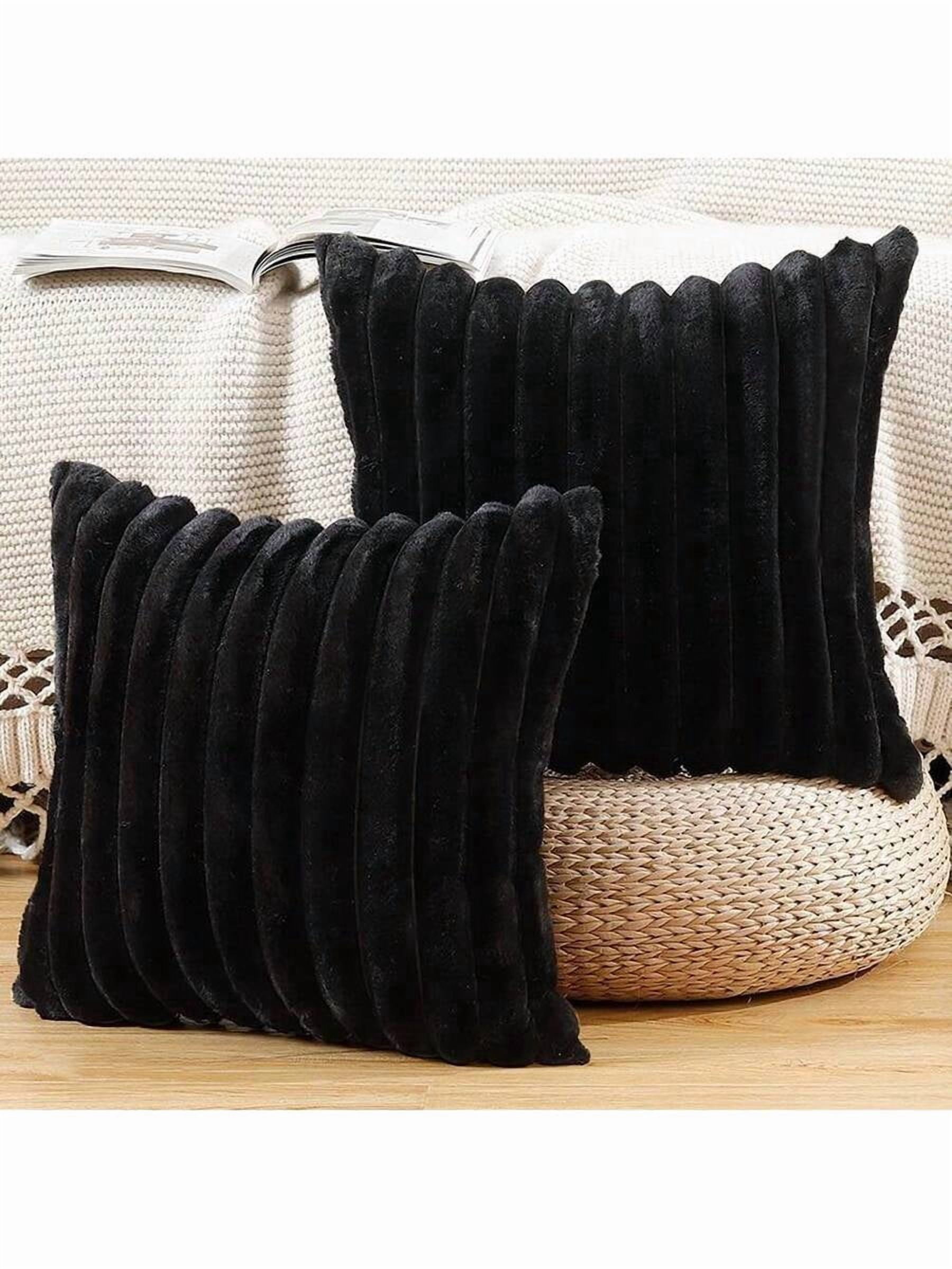 Black Corduroy Texture Solid Color Throw Pillow Cover For Sofa Living ...